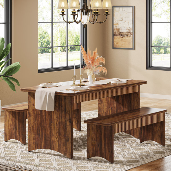 Ebern Designs Rectangular Dining Table Set for 4-6 Person, 3 Piece Kitchen Table Set & Reviews ...